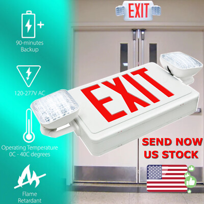 Hard-Wired Exit Sign - Plastic with Emergency Lights, Red Letters, Fast ...