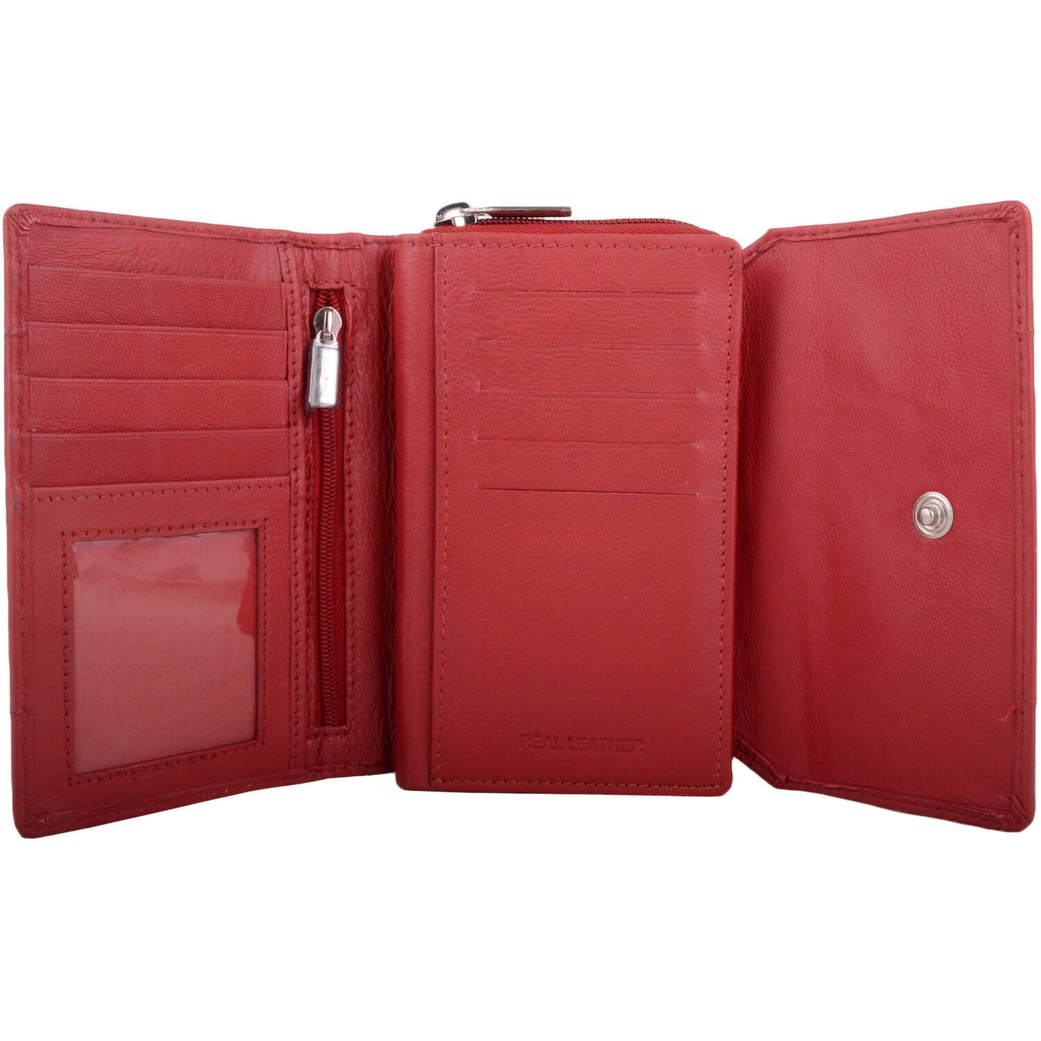 Ladies Women Large Leather Zip Round TriFold Money Coin Credit Card ...