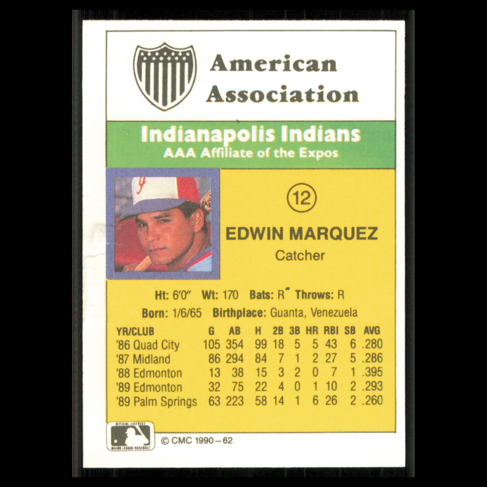 Edwin Marquez #62 1990 CMC Minor Leauge Indianapolis Indians Baseball Card MLB | eBay