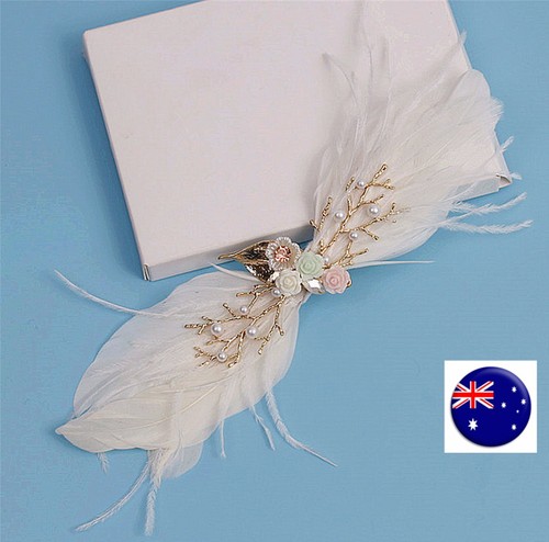 Women Lady Bride White Feather Party Race Melbourne Cup Hair Clip ...
