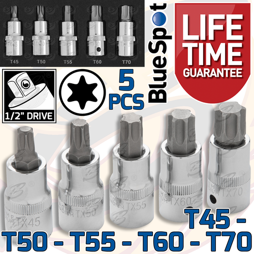 TORX BIT Sockets Set 1/2" Drive Star TRX Sockets T45 - T70 CR-V Bit Set ...