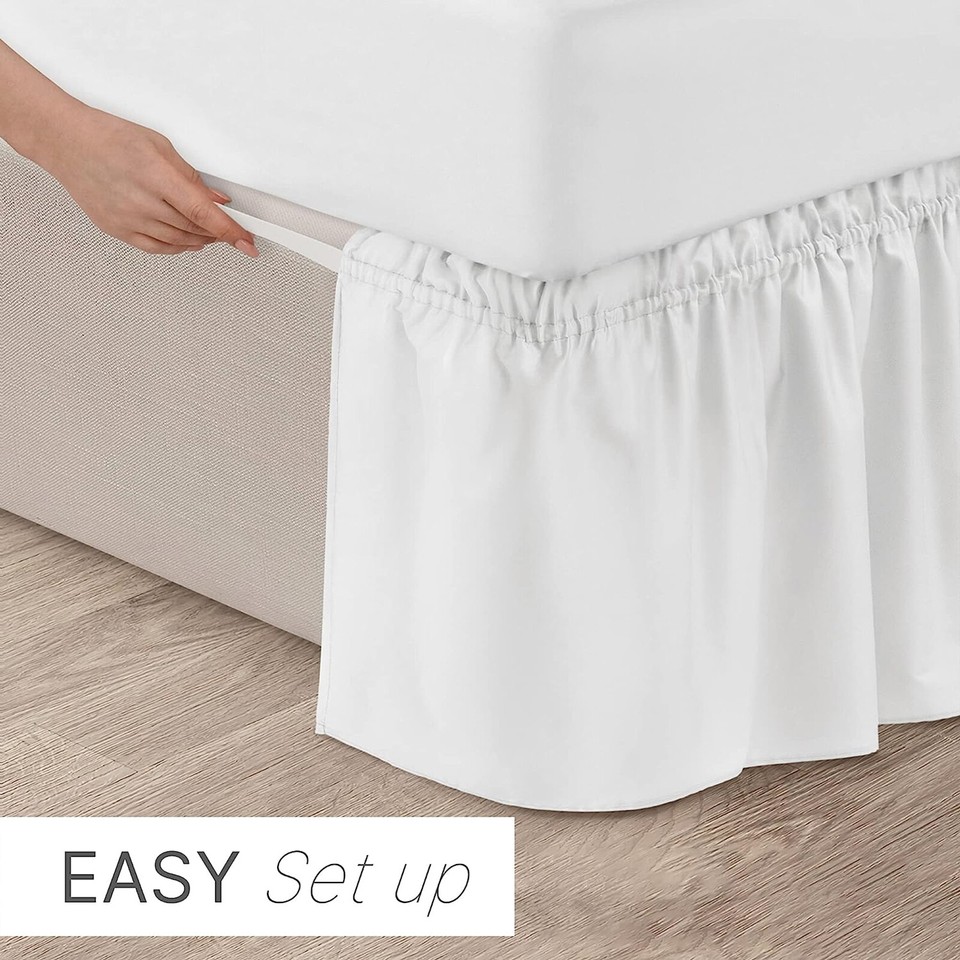 Elastic Dust Bed Ruffled Skirt Wrap Ruffle Around Bed Dressing Easy Fit ...