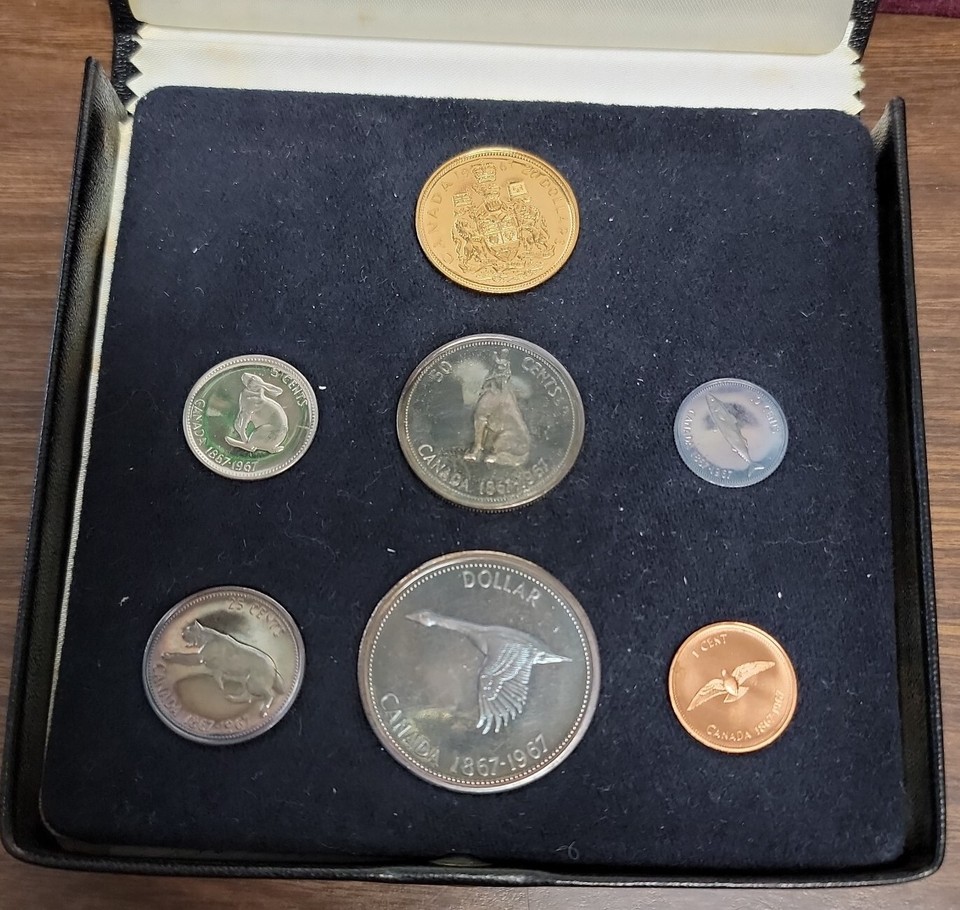1967 Canada Centennial 7 Pc Proof-Like Set Silver & Gold ($20) in Leather Case | eBay