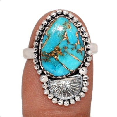 Southwest - Composite Copper Blue Turquoise 925 Silver Ring Jewelry s.7 ...