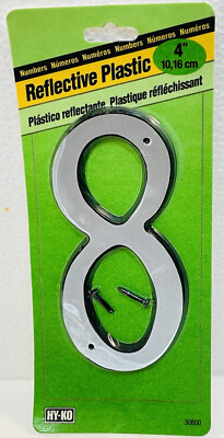 Hy-Ko Numbers 4" Reflective Plastic House Number 8 #8 with Nails Stock ...