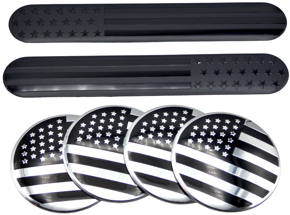 2.20" / 56mm American Flag Wheel Center Hub Cap Stickers + 2 Long Flags ...