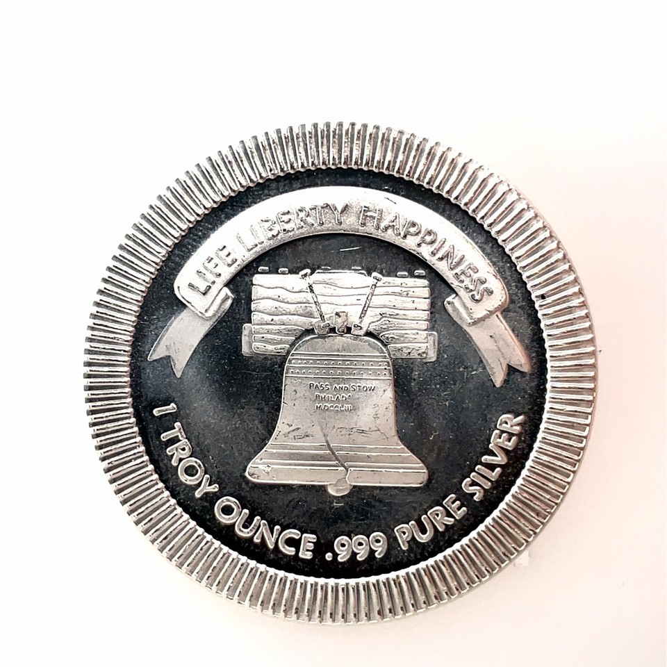 LIFE LIBERTY HAPPINESS Eagle Bell 1 Troy Ounce .999 Fine Silver Art ...