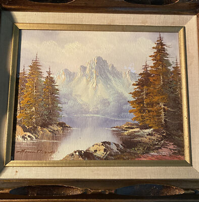 Oil Painting Winter Mountain Lake Scene Signed Hamilton | eBay