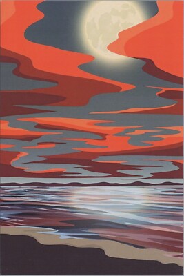 NEON New 2023 Image Card 4"x6" B1748 Waving Lines Over Full Moon ...