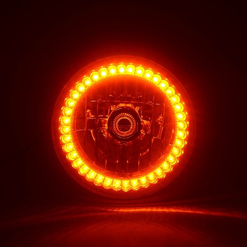 7" Halogen Amber LED Ring Halo Angel Eyes Headlight Headlamp Light ...