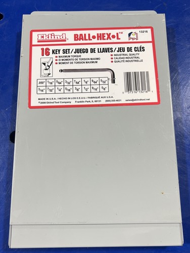 Eklind 16-Piece Set SAE Inch Sizes Ball-Hex-L Key Allen Wrench w/ Metal ...