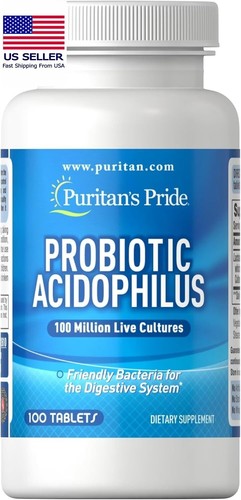 Puritans Pride Probiotic Acidophilus Tablets, White, 100 Count ...