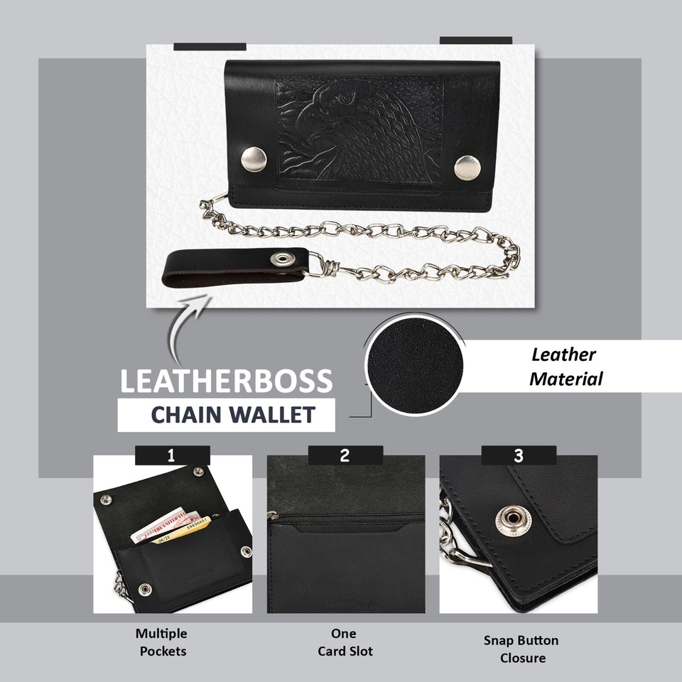 Leatherboss Leather Men Large Eagle Wallet with Chain Biker Trucker ...