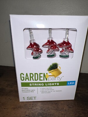 Garden Party Mushroom LED String Light Set 10 Mushrooms Lights New | eBay
