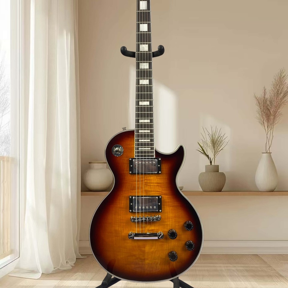 Custom Electric Guitar with Black Binding and Brown Gradient Finish 2H ...