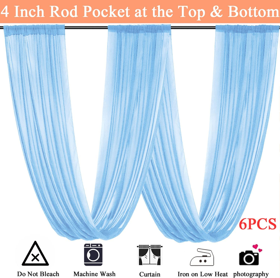 6 Panels Ceiling Drapes Baby Blue Chiffon Wedding Arch Drape Fabric ...