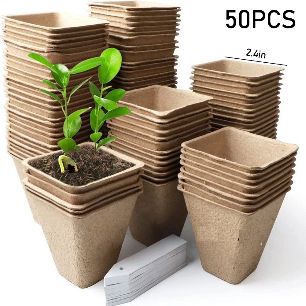 Square Biodegradable Pulp Peat Plant Pots Nursery Cup Tray Starter Pack ...
