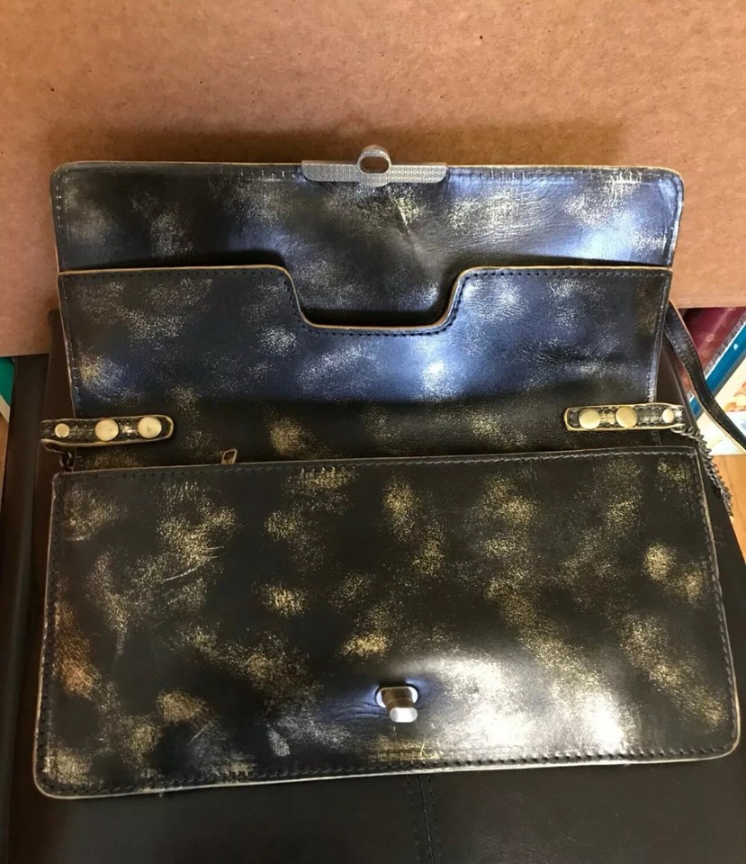 Patricia Nash crossbody bag clutch metallic rose leather black gold | eBay