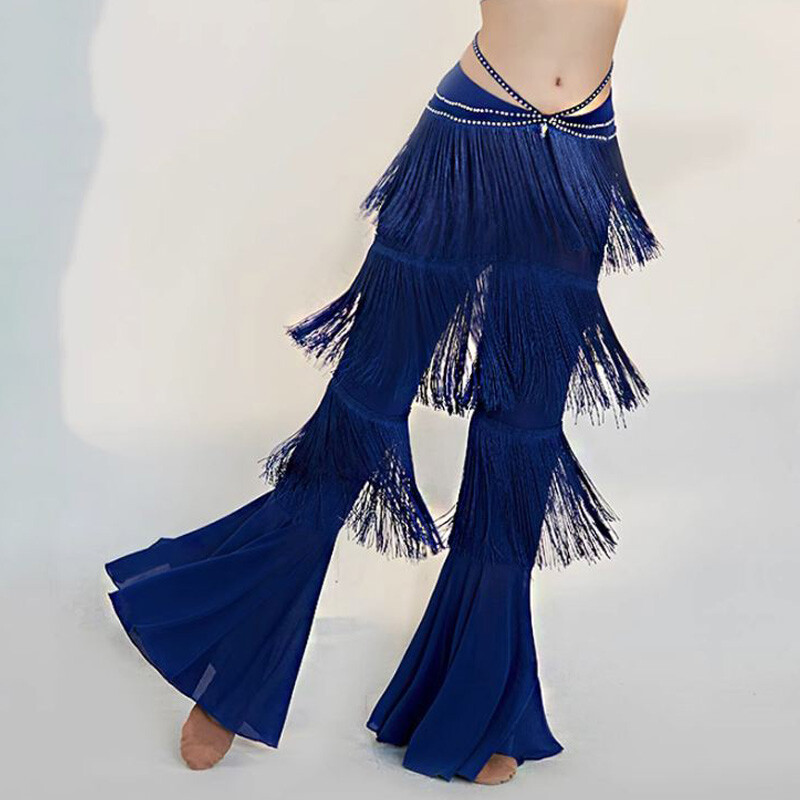 Lady Tassel Fringe Pants Latin Ballroom Salsa Practice Flare Dance Long ...
