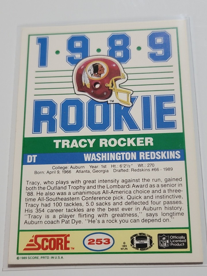TRACY ROCKER 1989 Score Rookie #253. REDSKINS | eBay