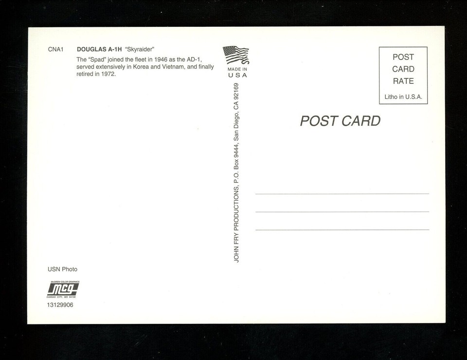Aviation Airplane Air Force postcard Military Fry #CNA1 Douglas A-1H ...