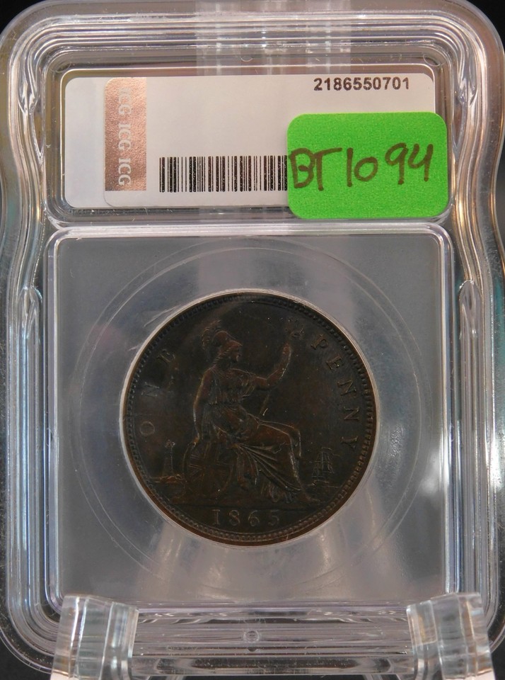 1865 GREAT BRITAIN 1 Cent Coin - PENNY ICG AU 50 (BT1094) | eBay