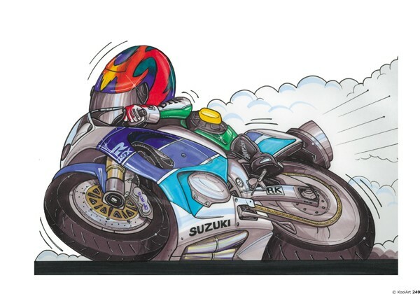 SUZUKI GSXR BLUE / WHITE Koolart Cartoon Caricature Car Print - A3 Size ...