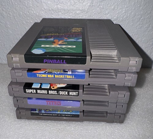 NES Nintendo 5 Game Lot - Pinball, TECMO Basketball, Tetris, Simpsons ...