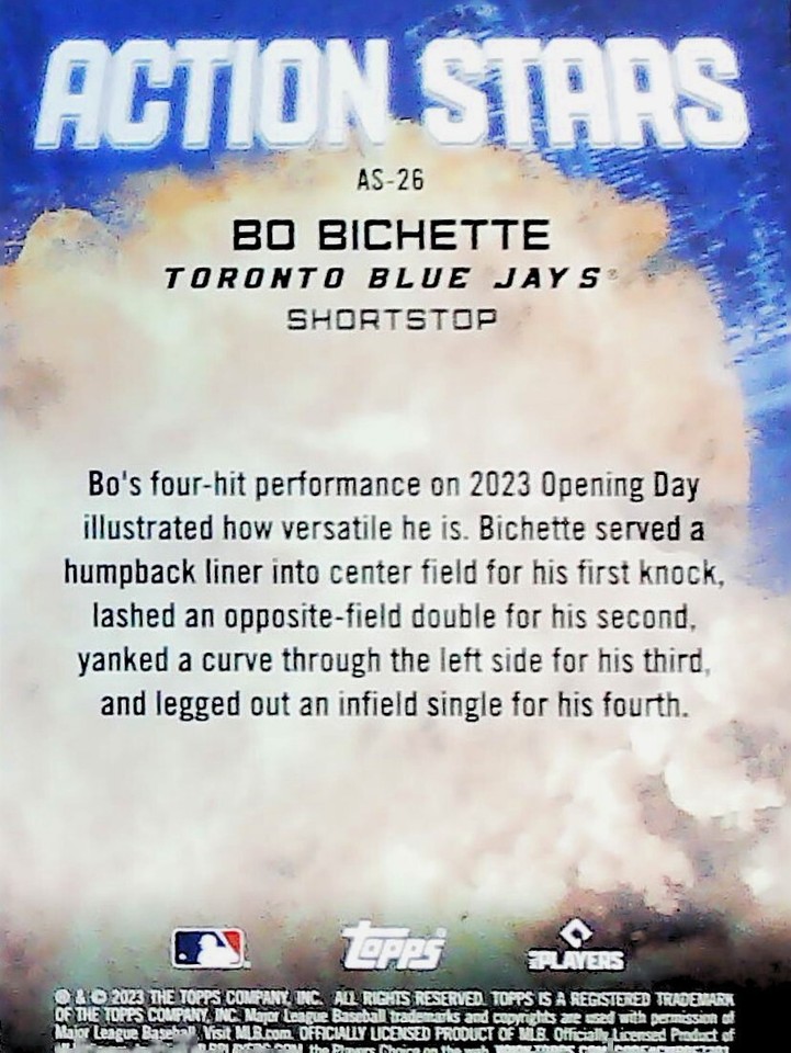 2023 Topps Update Series ACTION STARS AS-26 BO BICHETTE TORONTO BLUE ...
