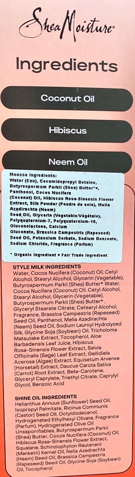 Shea Moisture Styling Set Mousse, Smooth Shine Oil, Curl Style Milk, 3 ...
