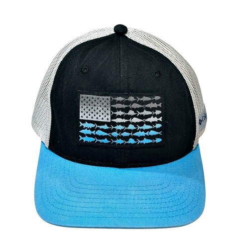 Columbia PFG Hat Baseball Cap Black Blue Gray Fish Flag Logo Fishing ...