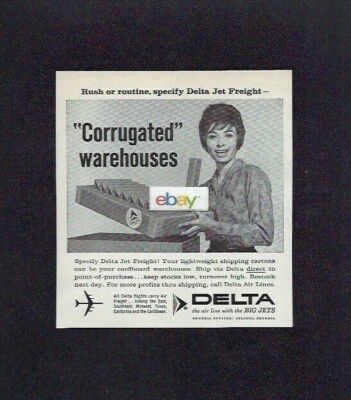 DELTA AIRLINES 1963 DELTA JET FREIGHT CORRUGATED WAREHOUSES CARDBOARD ...