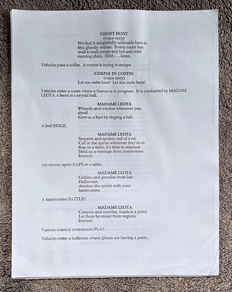 DISNEYLAND 1969 HAUNTED MANSION RIDE ATTRACTION SCRIPT Photocopy ( 9 ...