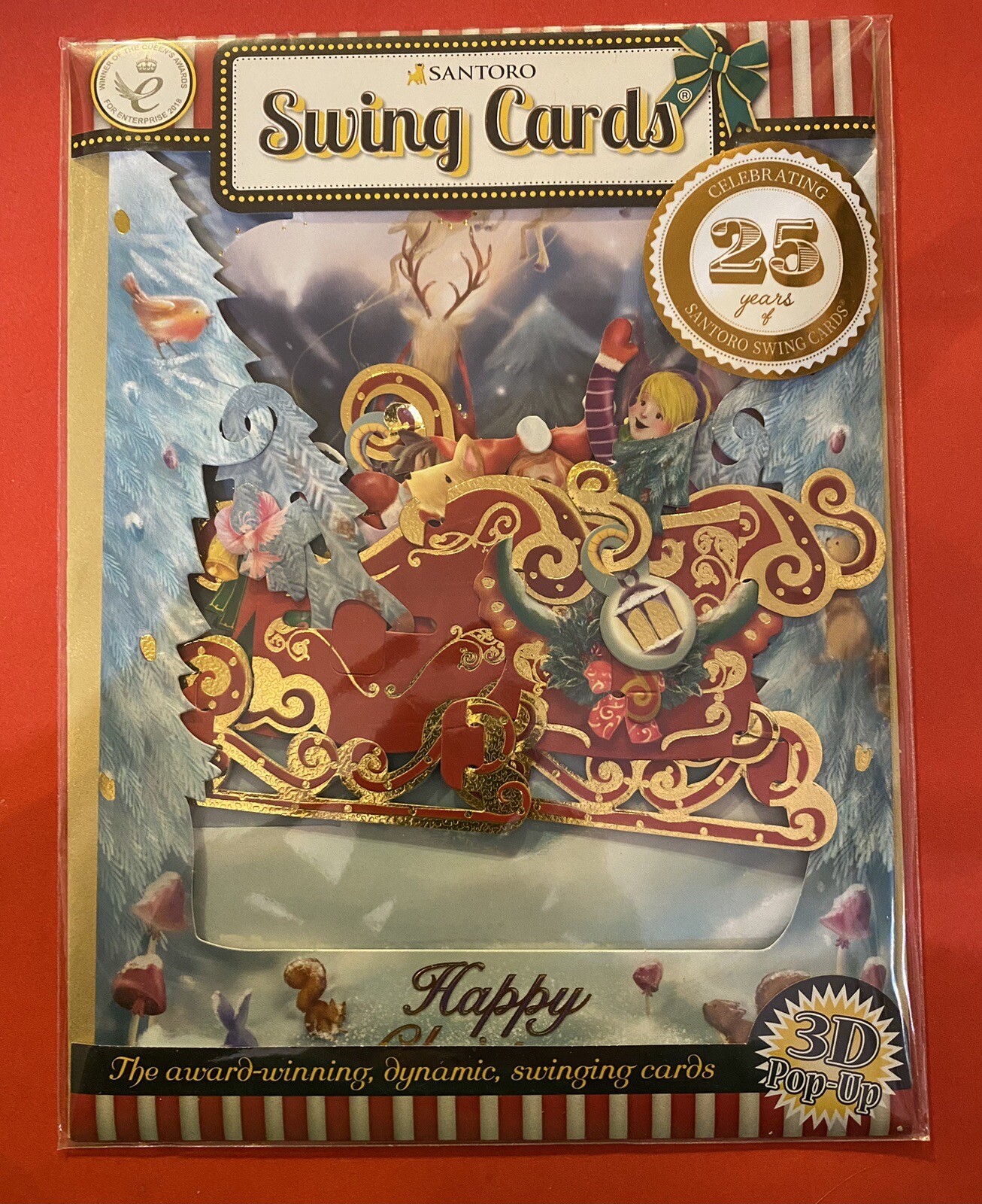 Santoro Swing Cards HAPPY CHRISTMAS Santa Sled 3-D Pop-Up Card NEW | eBay