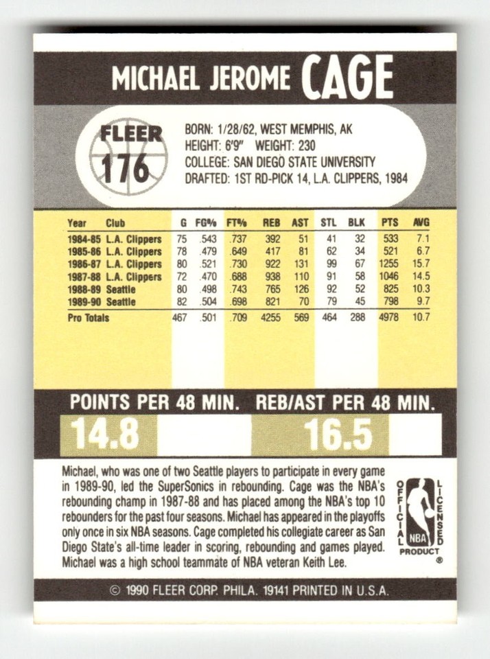 1990-91 Fleer #176 Michael Cage | eBay