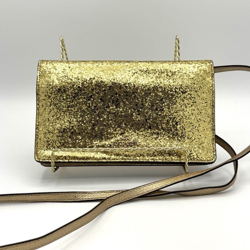 NEW Coach Gold & Rose Gold Glitter Sparkle Crossbody Clutch Wallet ...