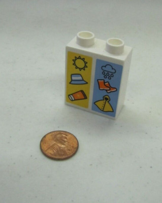 Rare Lego Duplo Preschool Weather Chart Clothes Sun Rain Printed Block ...