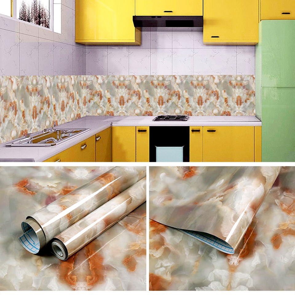 Self Adhesive Peel & Stick Wallpaper Marble PVC Kitchen Countertop 9 ...