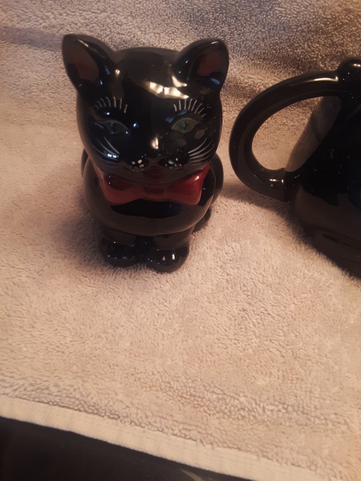 Shafford Redware Black Cat Three Piece Set Teapot Creamer Sugar | eBay