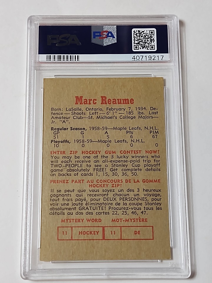 1959-60 PARKHURST MARC REAUME PSA 6.5 VG-EX-MT+ #11 HOCKEY MAPLE LEAFS ...
