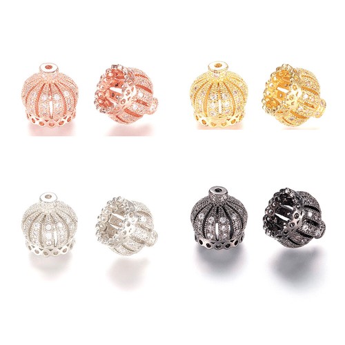 10pcs Brass Micro Pave Cubic Zirconia Tassel Cap Bail Beads Crown ...