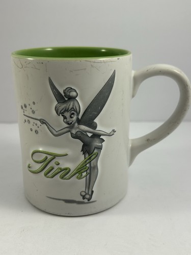 Disney Store Tinker Bell Coffee Mug Cup Raised 3D Tink White Green Gray ...