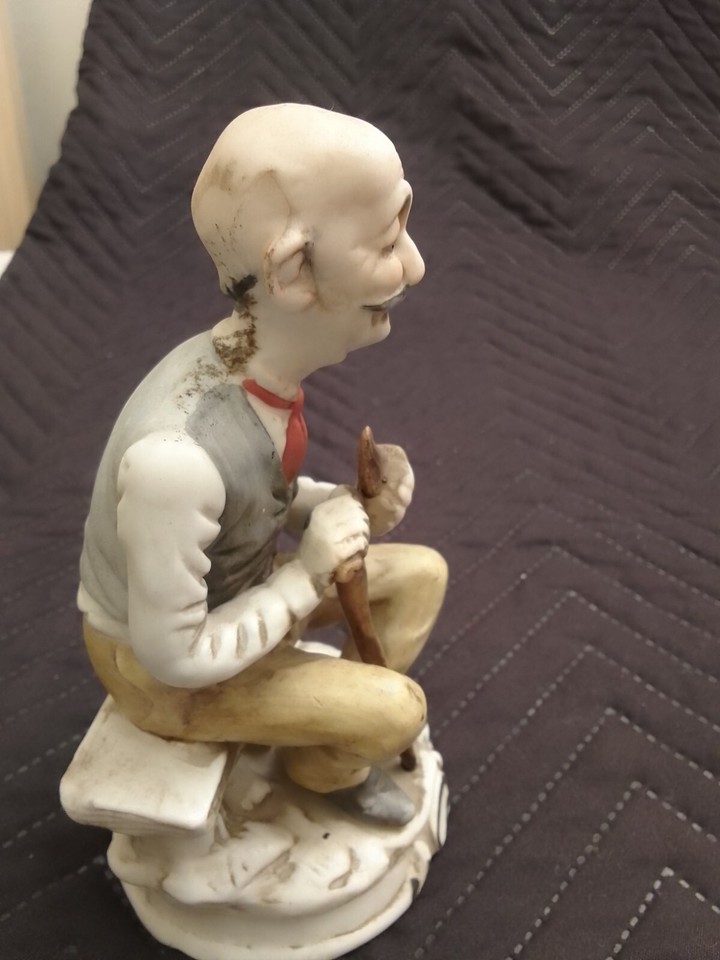 Figurine, OLD MAN WITH WALKING STICK AND PIPE, pre-owned, unmarked ...
