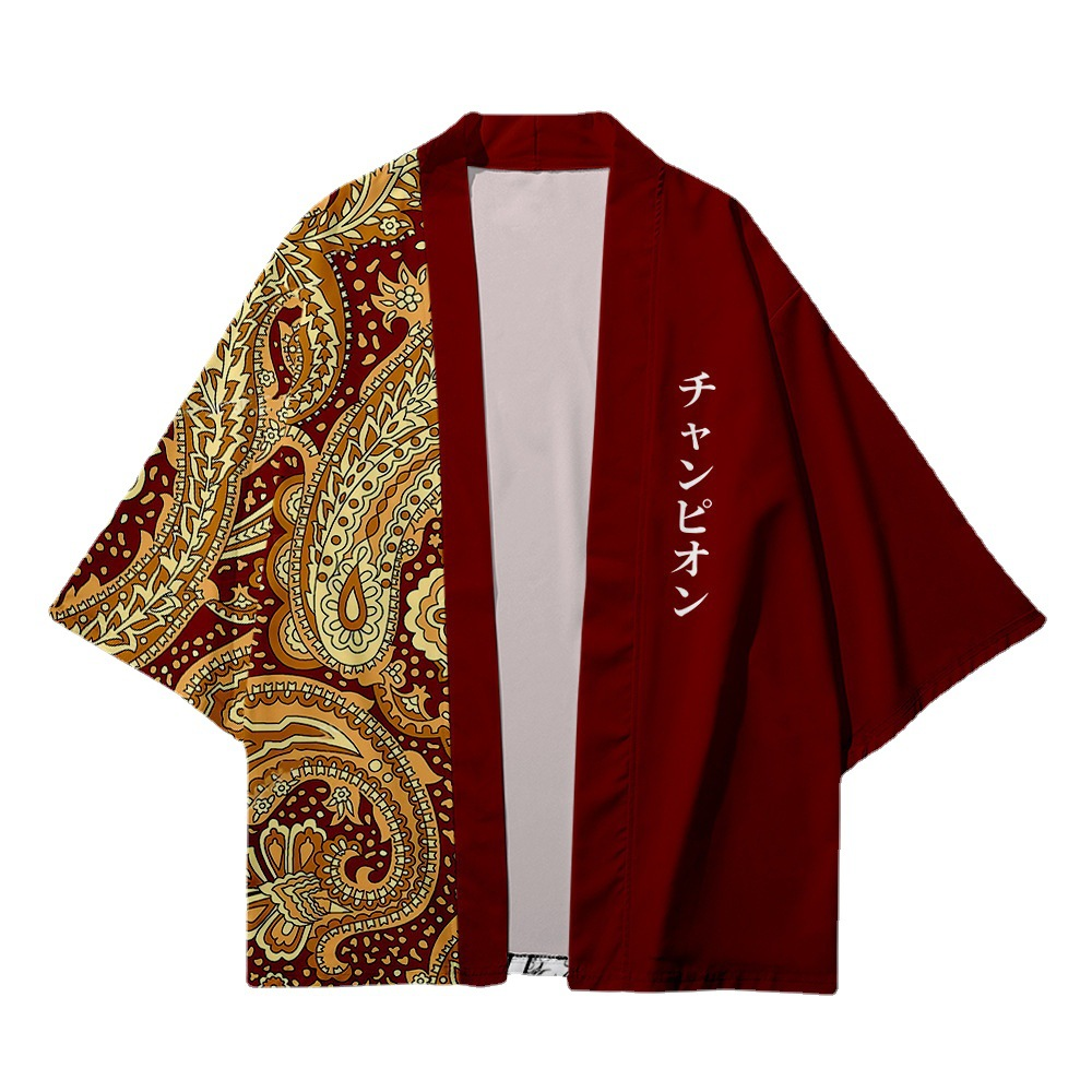 Retro Men Kimono Jacket Cardigan Coat Printed Half Sleeve Yukata Haori ...