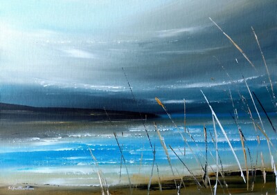 ORIGINAL CANVAS SEASCAPE A4 PAINTING Calm Sea, Beach, Sarah ...