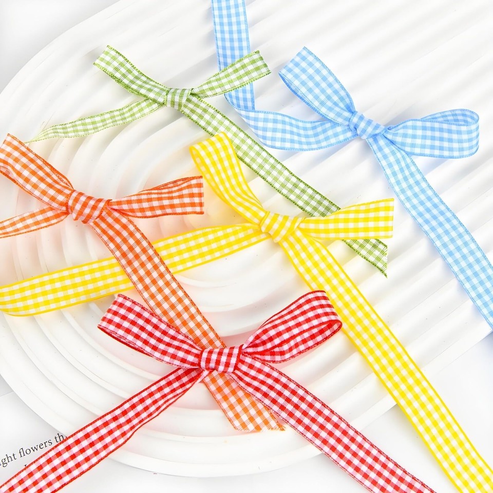 Classic Gingham Checkered Ribbon Assorted Colors Premium Polyster Plaid ...