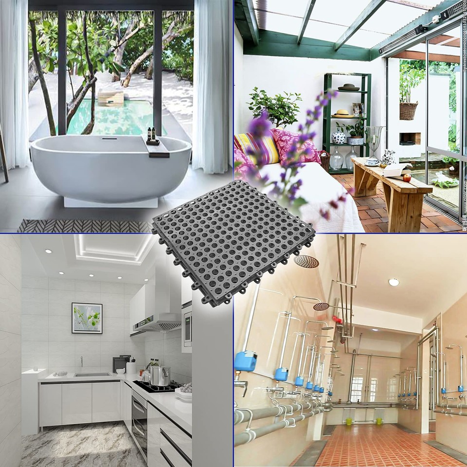 16Pack Drainage Interlocking Tiles, 12”x12” Non-Slip Pool Bathtub Drain ...