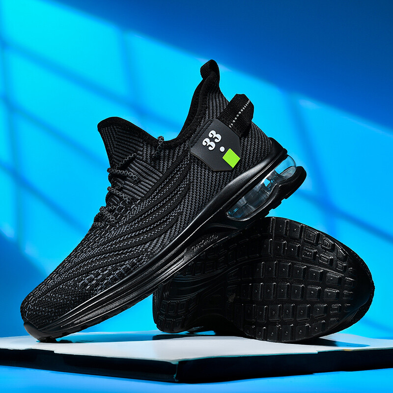 Men's Black Running Shoes Breathable and Non Slip Sports Shoes Sneakers ...