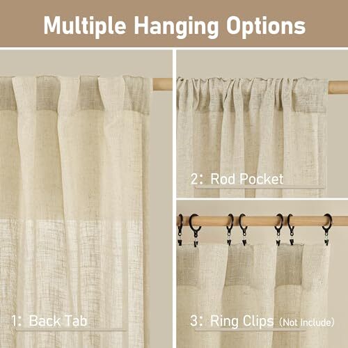 Linen Curtains 72 Inches Long 2 Panels for Living Room Faux 52W x 72L ...