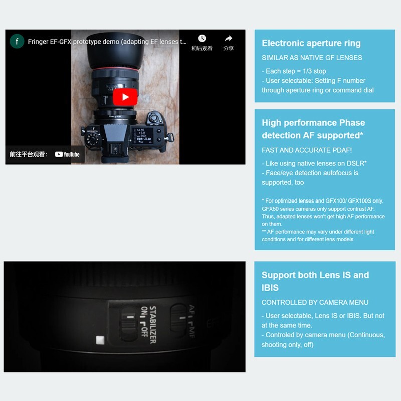 Fringer EF-GFX Pro AF Auto Lens Adapter for Canon EF Lens to Fujifilm ...